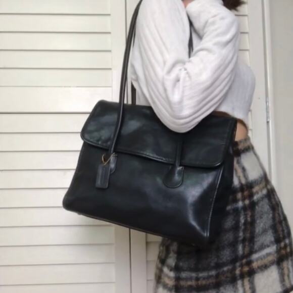 Coach | Bags | Coach Vintage Y2k Black Leather Flap Shopper 73 | Poshmark